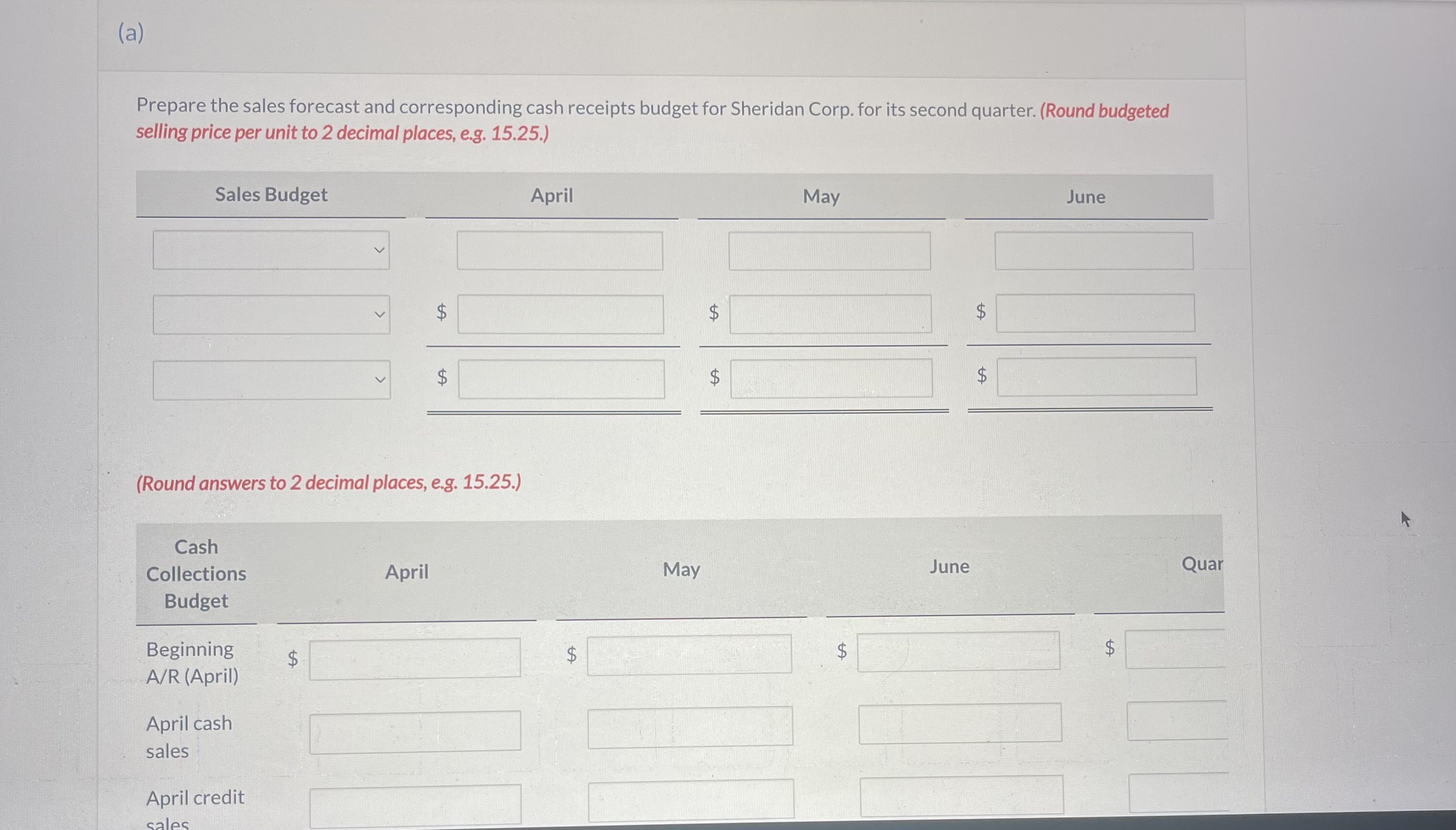 Solved Prepare Sheridan Corp.'s production budget and DM | Chegg.com