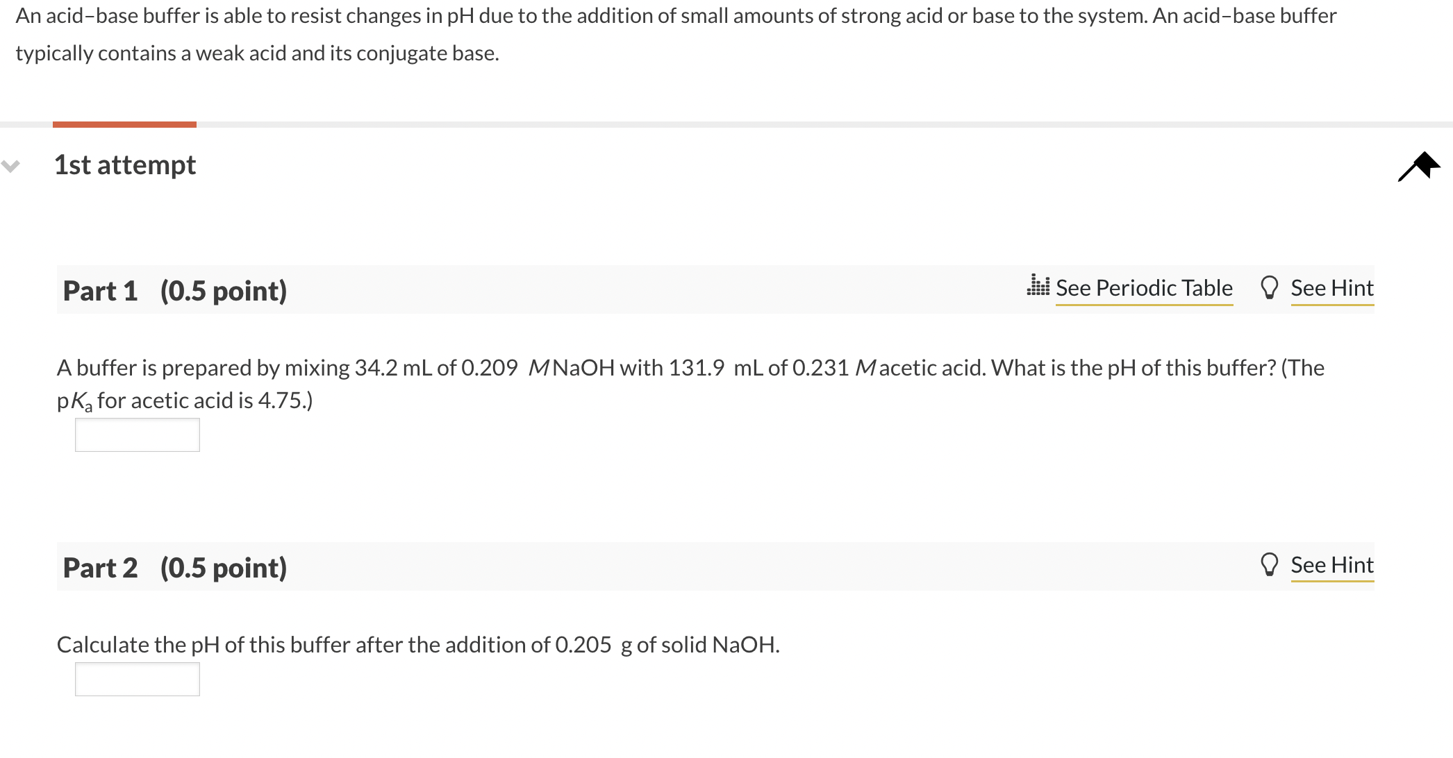 Solved n acid-base buffer is able to resist changes in pH | Chegg.com