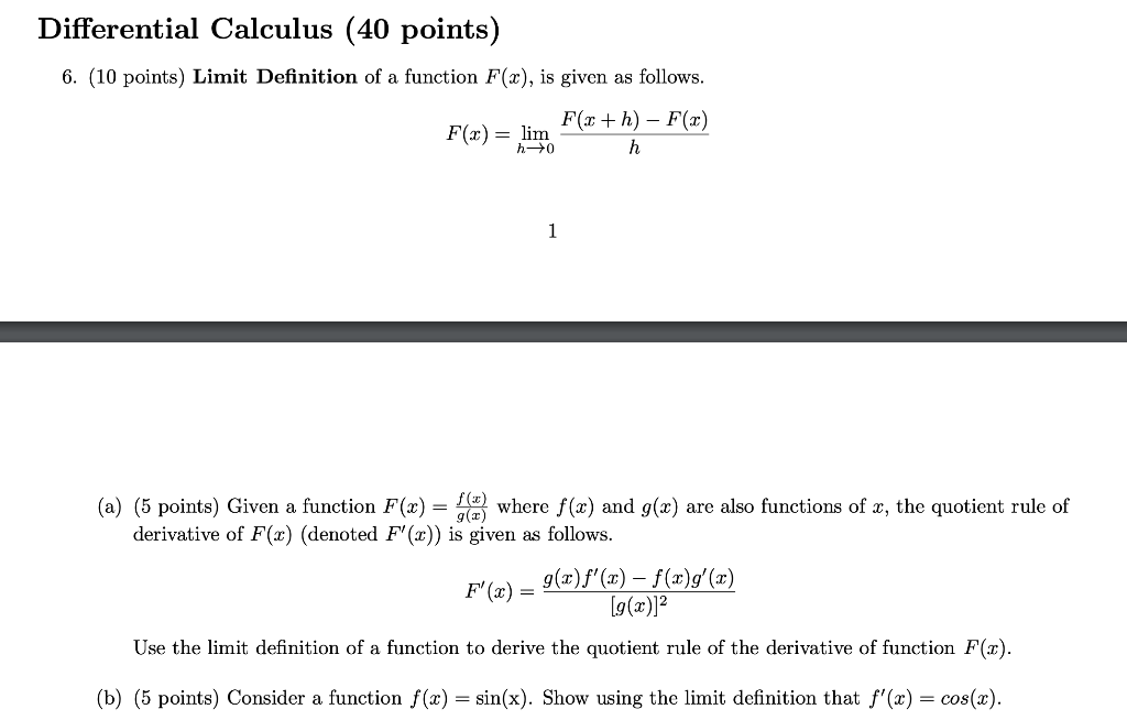 Solved 6. (10 points) Limit Definition of a function F(x), | Chegg.com