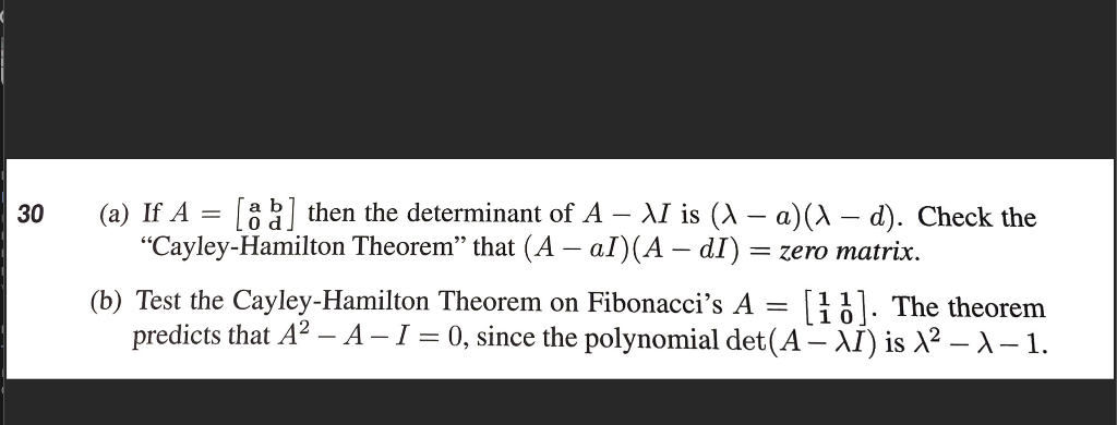 Solved (a) If A=[ a 0 b d] then the determinant of A−λI is | Chegg.com