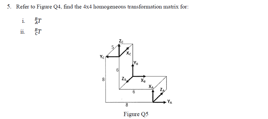 Solved 5. Refer to Figure Q4, find the 4x4 homogeneous | Chegg.com