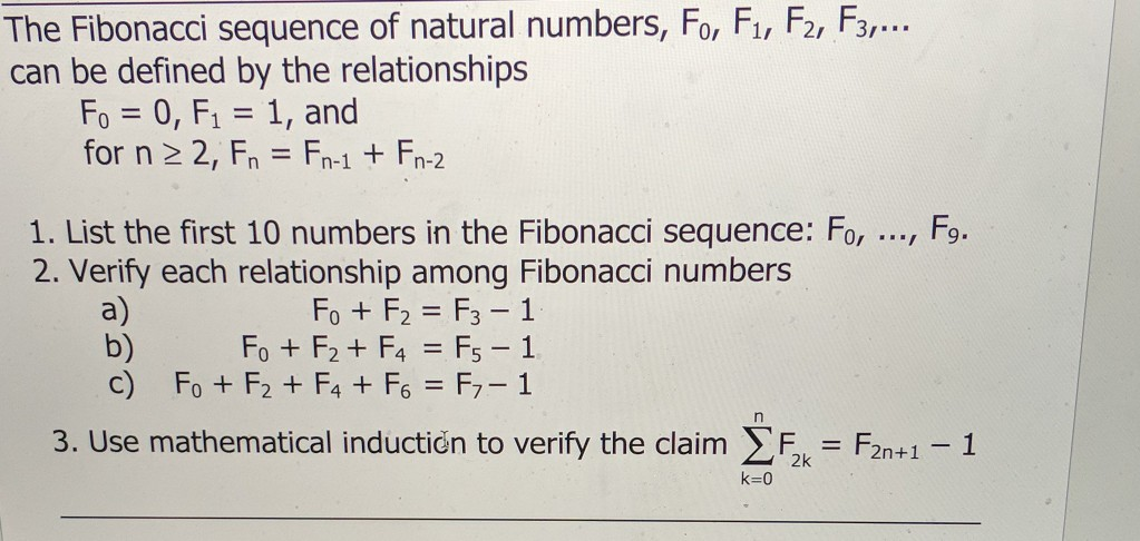 Solved The Fibonacci sequence of natural numbers, Fo, Fi, | Chegg.com
