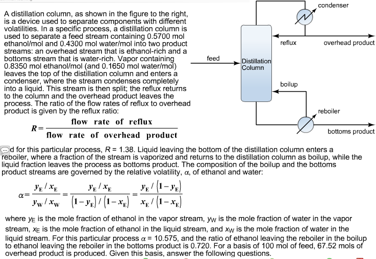 Solved A distillation column, as shown in the figure to the | Chegg.com