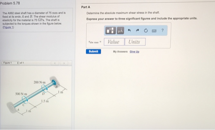Solved The A992 steel shaft has a diameter of 75 mm and is | Chegg.com