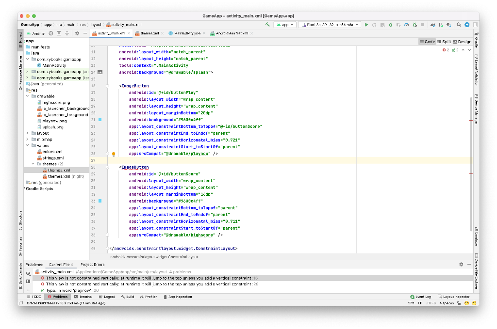 Solved ImageButton error in the .xml file. Error states that | Chegg.com