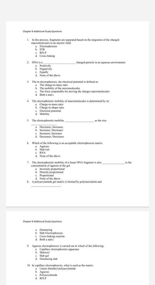 Solved Study Questions 1. During STR analysis, the | Chegg.com