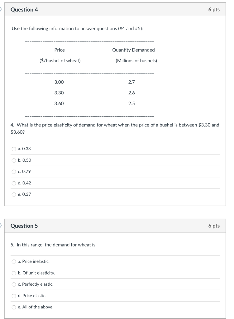 Solved Question 4 6 pts Use the following information to | Chegg.com