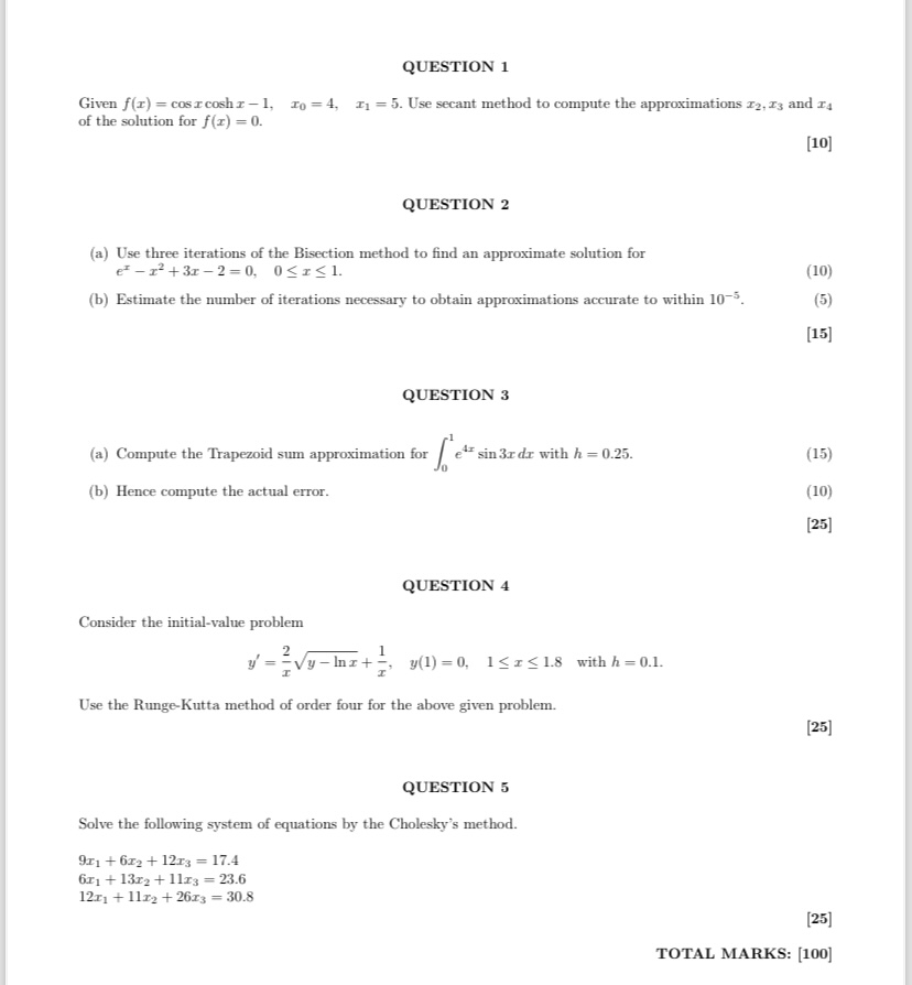 Solved Given f(x)=cosxcoshx−1,x0=4,x1=5. Use secant method | Chegg.com