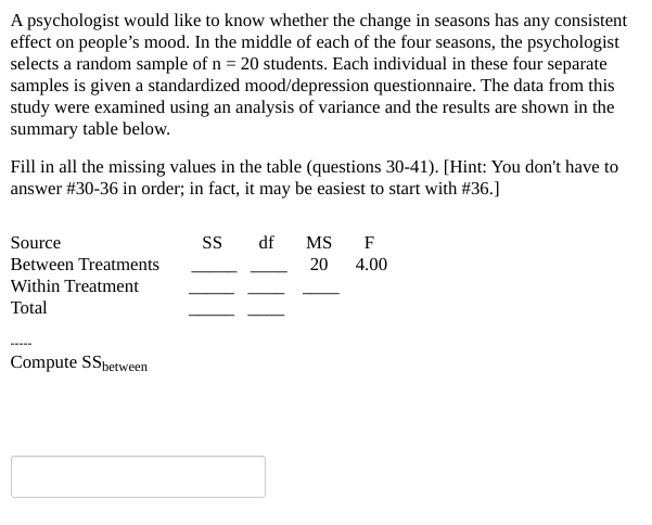 Solved Compute dftotal Compute dfwithin Compute SSwithin | Chegg.com