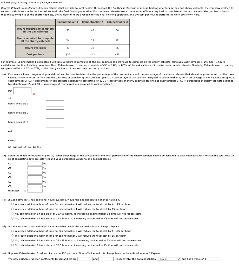 Solved A linear programming computer package is needed. | Chegg.com