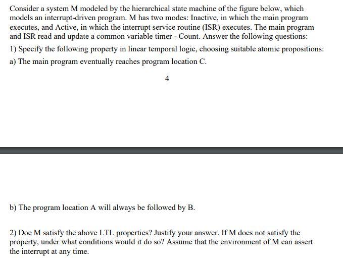 Consider a system M modeled by the hierarchical state | Chegg.com