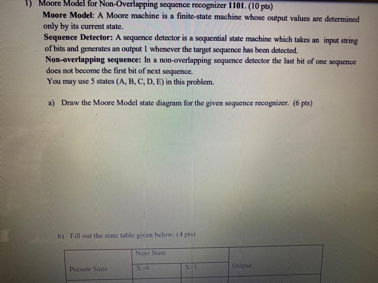Solved 1) Moore Model for Non-Overlapping sequence | Chegg.com