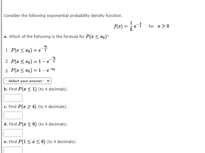 Consider the following exponential probability | Chegg.com