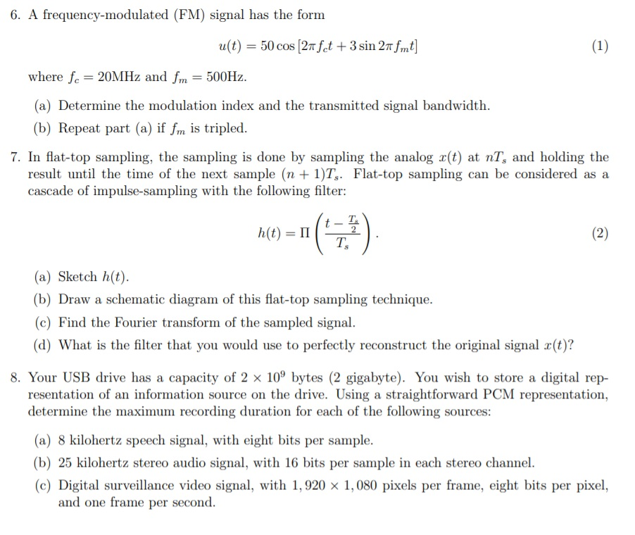 Solved 6. A frequency-modulated (FM) signal has the form | Chegg.com