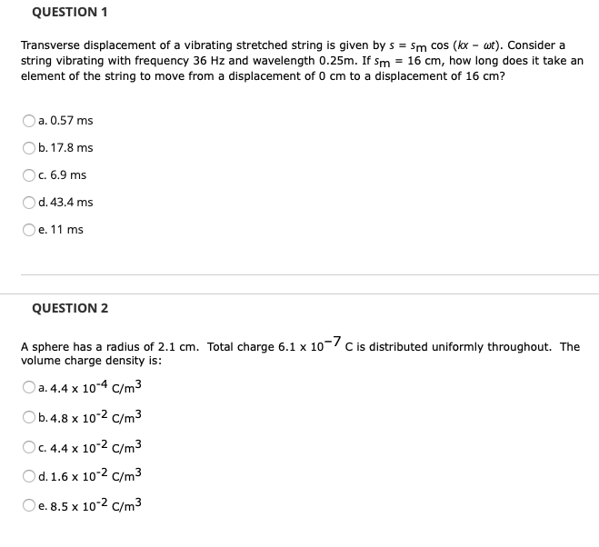 Solved QUESTION 1 Transverse displacement of a vibrating | Chegg.com