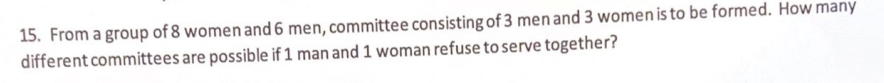 Solved 15. From a group of 8 women and 6 men, committee | Chegg.com