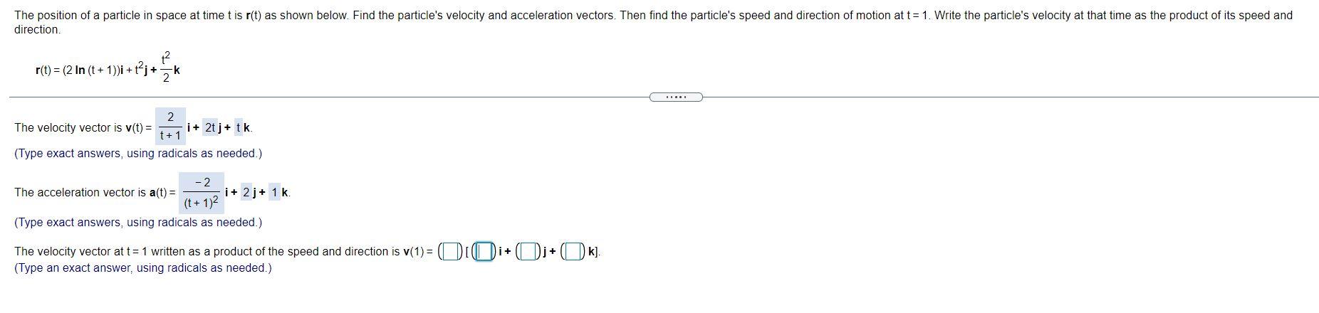 Solved The position of a particle in space at time t is r(t) | Chegg.com