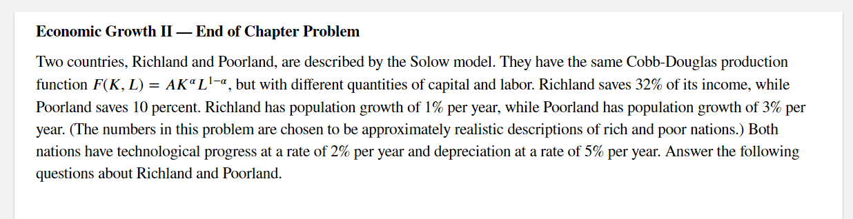 Solved Economic Growth II - End of Chapter Problem Two | Chegg.com