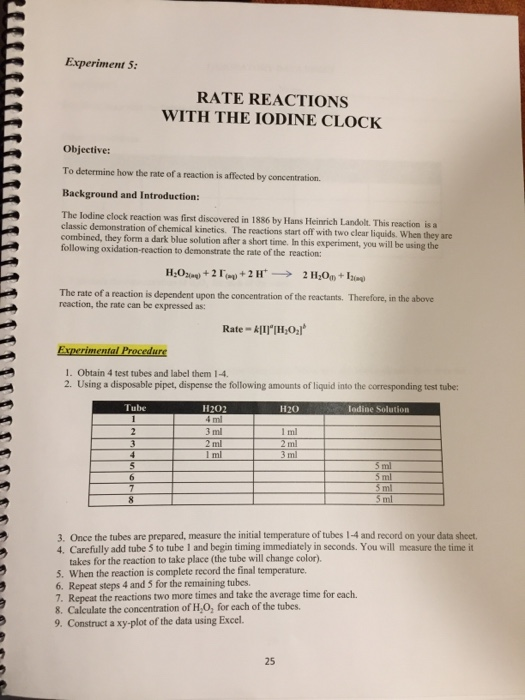 Experiment 5: RATE REACTIONS WITH THE IODINE CLOCK | Chegg.com