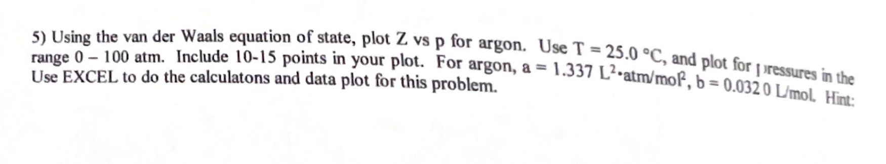 Solved 5) Using the van der Waals equation of state, plot Z | Chegg.com