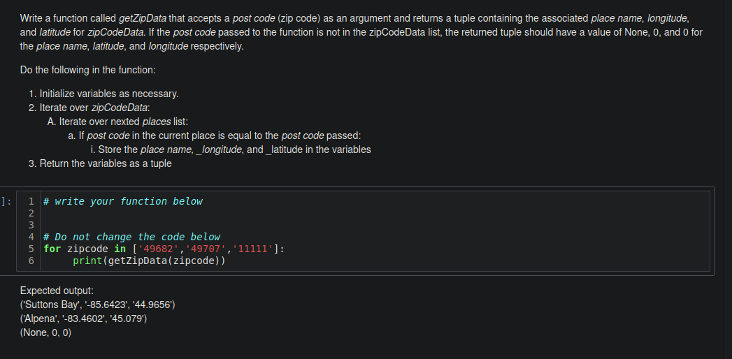 Solved ]: Write a function called getZipData that accepts a | Chegg.com