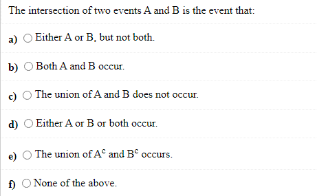 Solved The intersection of two events A and B is the event | Chegg.com