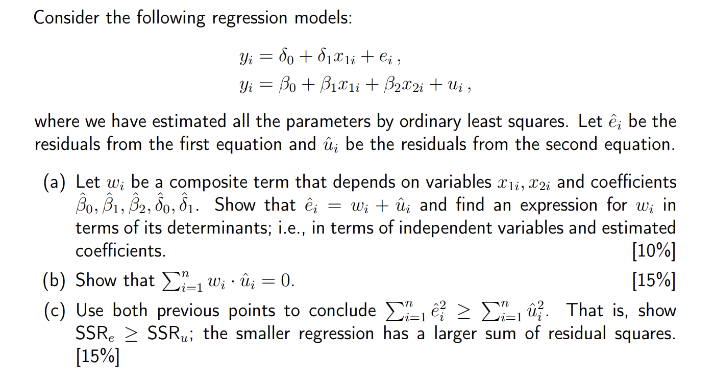Solved Consider the following regression models: | Chegg.com