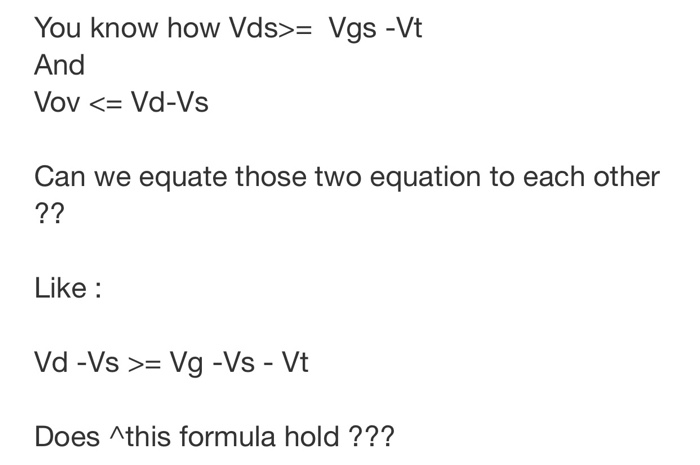 Solved You know how Vds>= Vgs-Vt And Vov