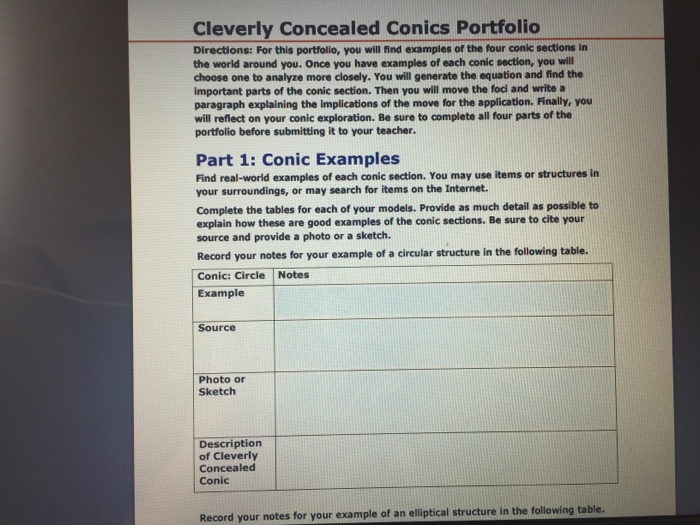 Solved Cleverly Concealed Conics Portfolico Directions: For | Chegg.com