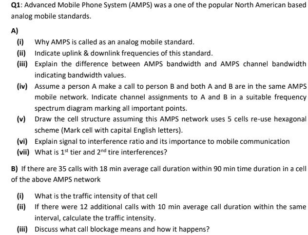 Solved Q1: Advanced Mobile Phone System (AMPS) was a one of | Chegg.com