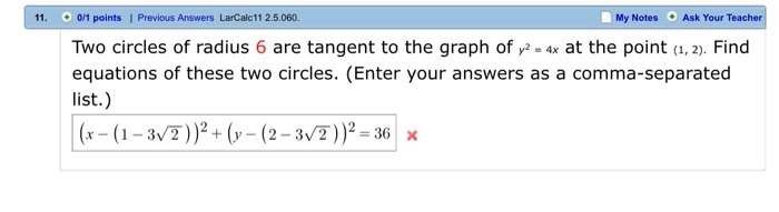 Solved 11. o1 points | Previous Answers LarCalc11 2.5.060. | Chegg.com