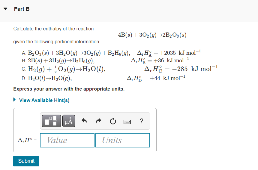 Solved 4 B(s)+3O2(g)→2 B2O3(s) given the following pertinent | Chegg.com