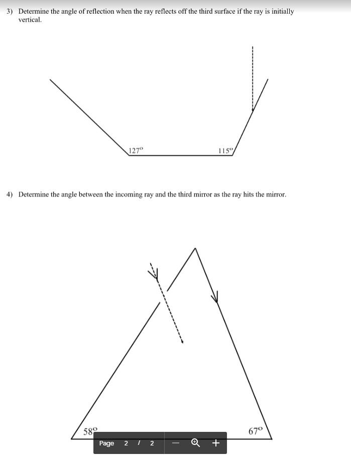 Solved 3) Determine the angle of reflection when the ray | Chegg.com