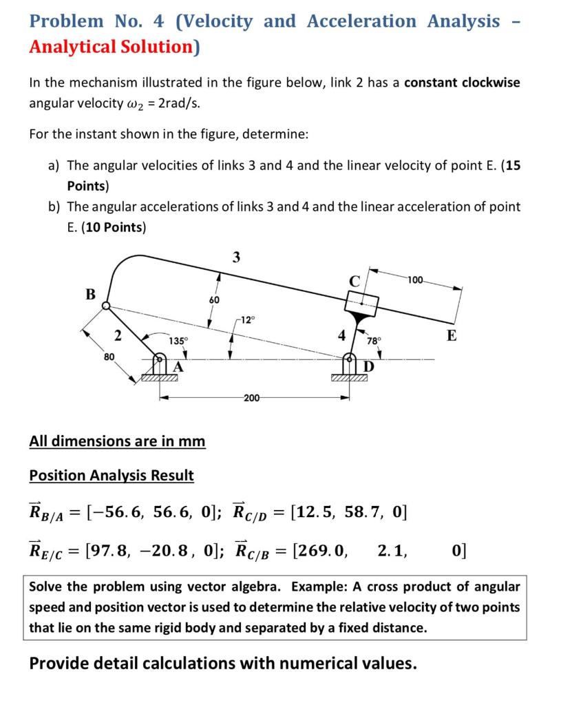 Solved Problem No. 4 (Velocity and Acceleration Analysis | Chegg.com