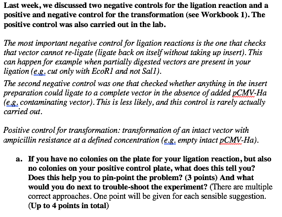 Solved Last week, we discussed two negative controls for the | Chegg.com