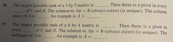 Solved 16 The largest possible rank of a 3 by 5 matrix is | Chegg.com