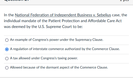 Solved In the National Federation of Independent Business v. | Chegg.com
