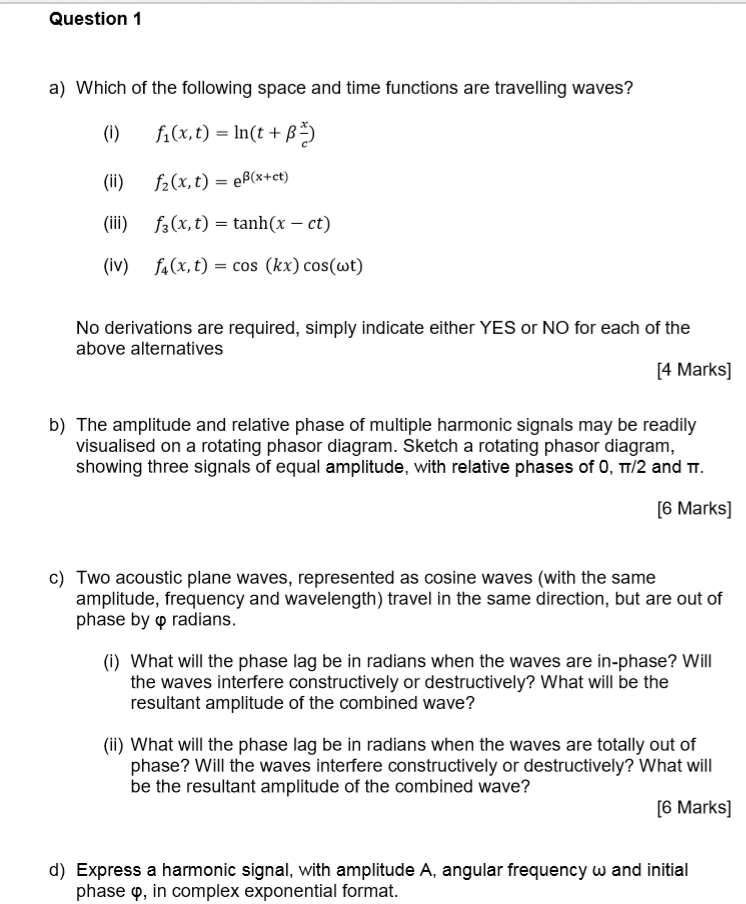 Solved Question 1 a) Which of the following space and time | Chegg.com