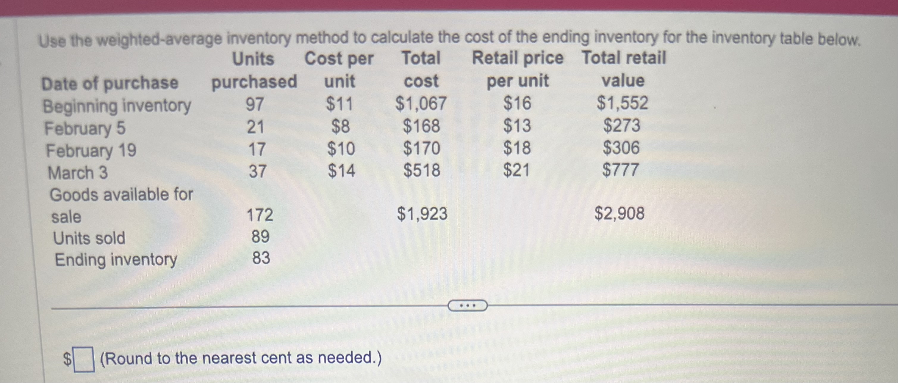 Solved Use the weighted-average inventory method to | Chegg.com