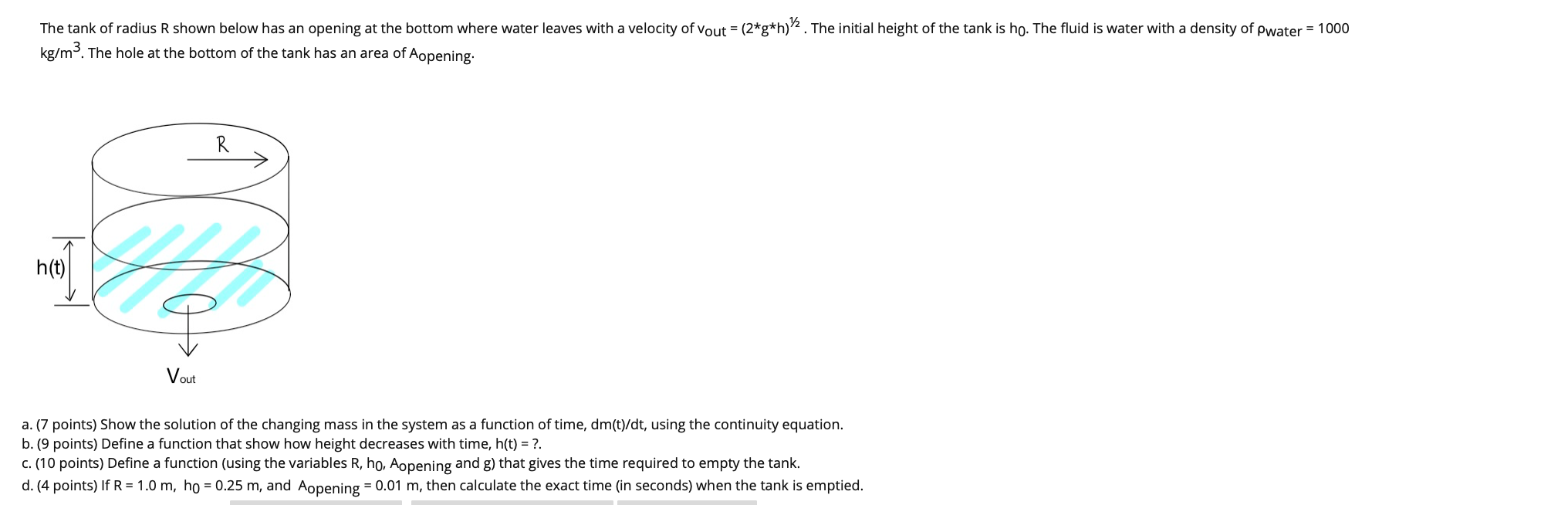 The tank of radius R shown below has an opening at | Chegg.com