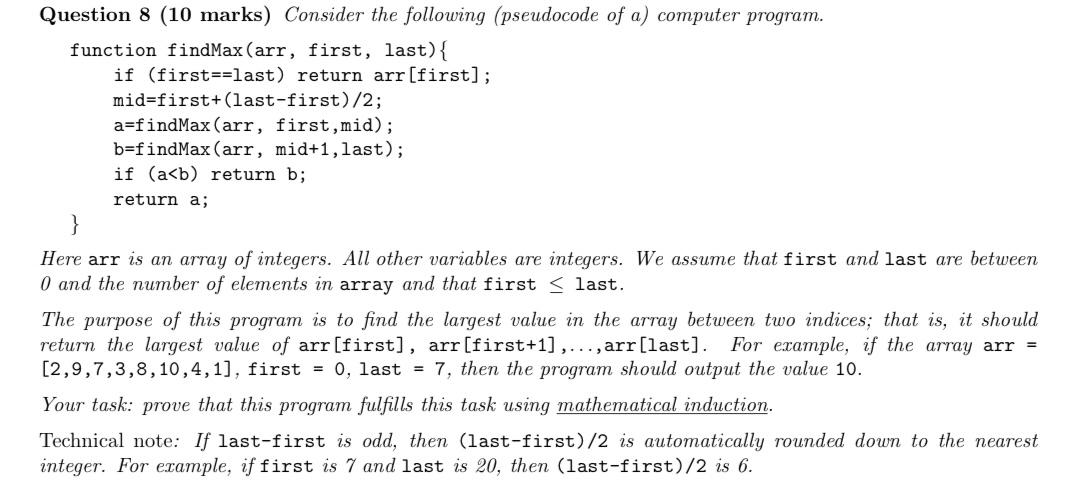 Solved Question 8 (10 marks) Consider the following | Chegg.com