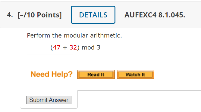 Solved 4. [-/10 Points] DETAILS AUFEXC4 8.1.045. Perform the | Chegg.com