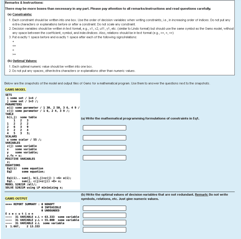 Remarks & Instructions: There may be more boxes than | Chegg.com