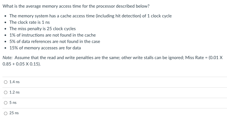 Solved What is the average memory access time for the | Chegg.com