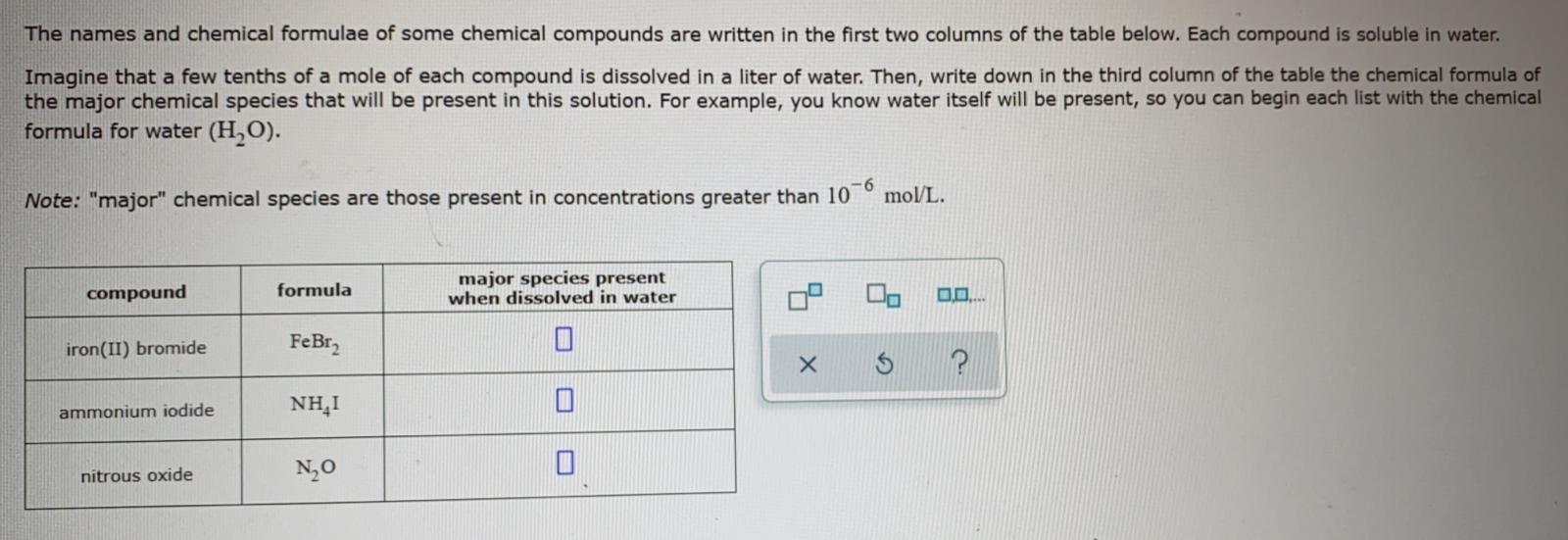 Solved The names and chemical formulae of some chemical | Chegg.com