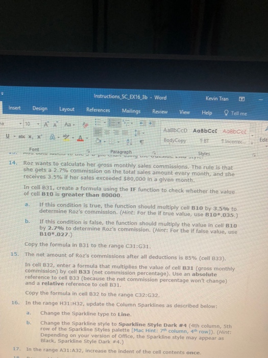 Solved Instructions, SC EX16 3b - Word Kevin Tran 困 Insert | Chegg.com