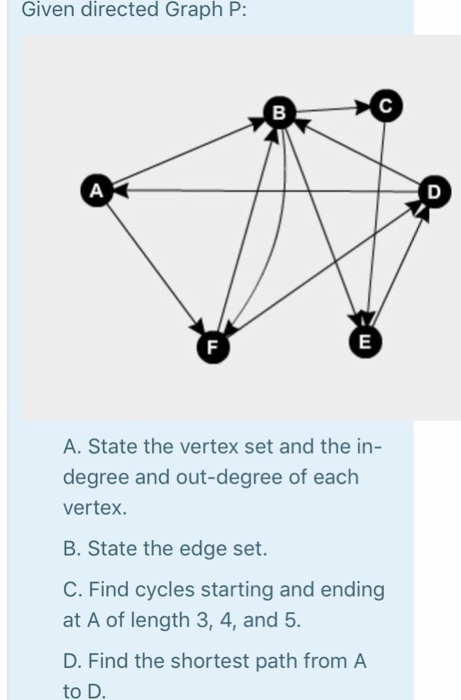 Solved Given directed Graph P: A. State the vertex set and | Chegg.com