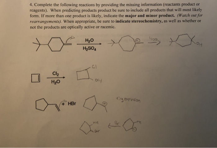 Solved 4. Complete the following reactions by providing the | Chegg.com