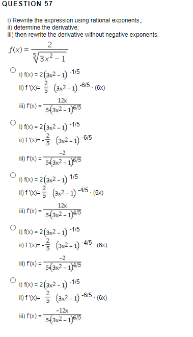 Solved QUESTION 57 i) Rewrite the expression using rational | Chegg.com