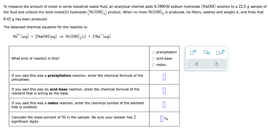 Solved To measure the amount of nickel in some industrial | Chegg.com